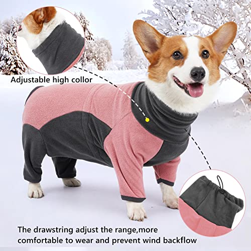 Etdane Dog Winter Coat Warm Fleece Cold Weather Jackets Full Body Shedding Onesie High Collar Pet Sweater for Small Large Medium Dogs Grey/Pink X-Small