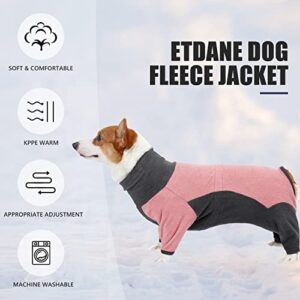 Etdane Dog Winter Coat Warm Fleece Cold Weather Jackets Full Body Shedding Onesie High Collar Pet Sweater for Small Large Medium Dogs Grey/Pink X-Small