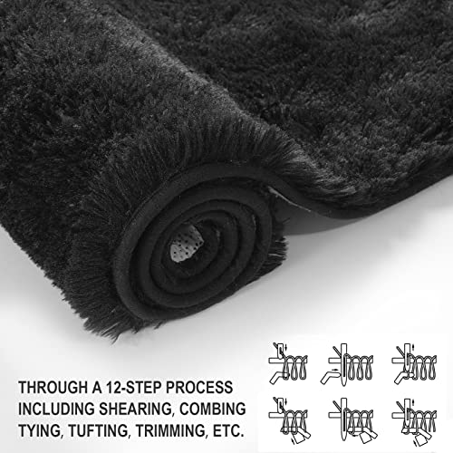 Vocrite Black Fluffy Rug for Bedroom, Shag Fuzzy Area Rug for Living Room, Non-Slip Shaggy Plush Furry Rugs for Nursery Classroom, Soft Carpet for Playroom Dorm Teen's Room Decor, 4x6