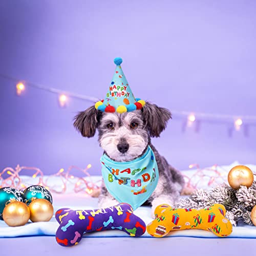 PAWCHIE Dog Birthday Party Supplies - Dog Birthday Bandana, Squeaky Toy, Party Hat and Dog Paw Ink Pad Set, Perfect Pet Birthday Party