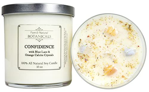 Confidence Natural Soy Candle 10 oz | Natural & Non Toxic with Crystals, Herbs, & Essential Oils | Courage, Self-Esteem & Self-Worth Rituals | Wiccan Pagan & Spirituality.