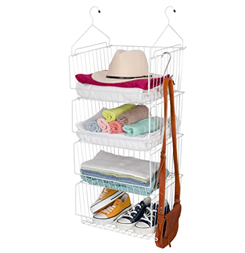 Tu-Pa Large 4 Tier Hanging Closet Organizer, Closet Organizers and Storage, Fruit Basket, Closet Organizer System, 4 Wide Metal Wire Bins, 2 Hangers and 4 S Hooks, Heavy Duty, No Assembly Required