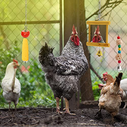 CheeFun 7Pcs Chicken Toys for Coop: Bird Hens Chicken Coop Accessory - Chicken Xylophone Mirror & Pecking Toys for Chicken Bird Parrot