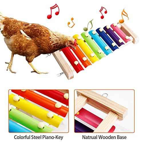 CheeFun 7Pcs Chicken Toys for Coop: Bird Hens Chicken Coop Accessory - Chicken Xylophone Mirror & Pecking Toys for Chicken Bird Parrot