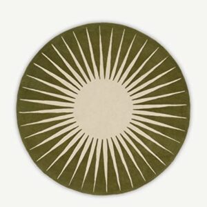 Moss Green Round Boho Sun Area Rug 3ft Washable Soft Thick Rug for Living Room Bedroom Wool Shaggy Circle Carpet Under Dining Room Table Non-Slip Circular Indoor Floor Mat