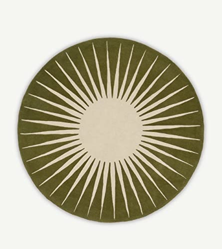 Moss Green Round Boho Sun Area Rug 3ft Washable Soft Thick Rug for Living Room Bedroom Wool Shaggy Circle Carpet Under Dining Room Table Non-Slip Circular Indoor Floor Mat