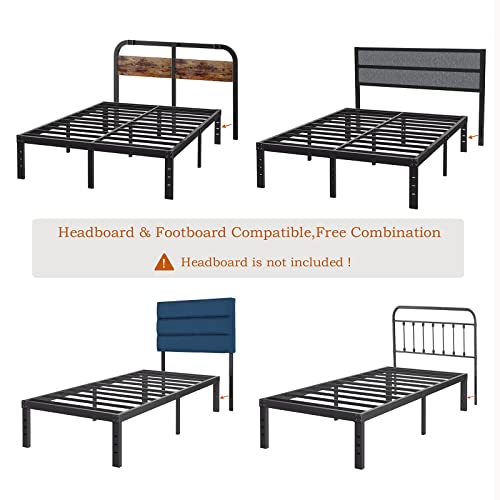 COMASACH Bed Frames Full and 6 Pcs Non Slip Mattress Gaskets, No Box Spring Needed, 14 Inch Black Metal Platform Bed Frame, 4000Lb Heavy Duty Steel Slat Support, Noise Free Mattress Foundation