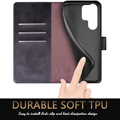 SUANPOT for Samsung Galaxy S23 Ultra Wallet case with RFID Blocking Credit Card Holder,Flip Book PU Leather Protective Cover Women Men for Samsung S23Ultra Phone case Black