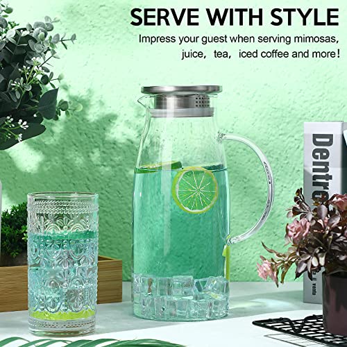 2 Pcs 60 oz Glass Pitcher Water Pitcher with Lid and Handle Carafes and Pitchers Iced Tea Pitcher Hot Cold Water Heat Resistant Borosilicate Glass Jug for Juice Water Iced Tea