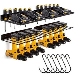 power tool organizer wall mount 4 pack,heavy duty floating tool shelf,power tool holder wall mount,metal garage storage shelves,8 drill holder hanging slots (16)