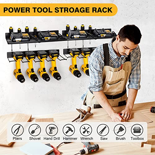 Power Tool Organizer Wall Mount 4 Pack,Heavy Duty Floating Tool Shelf,Power Tool Holder Wall Mount,Metal Garage Storage Shelves,8 Drill Holder Hanging Slots (16)