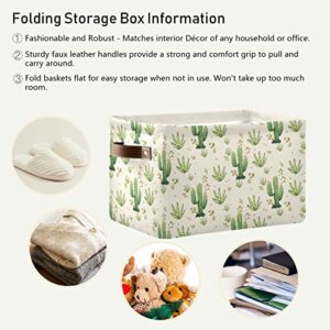 Kigai Cactus Large Foldable Square Storage Basket with Handles 2PCS,Multi Functional Household Storage Basket Shelf Basket for Storing Toys, Books and Clothes