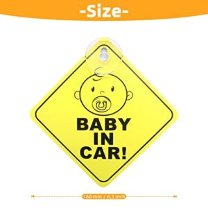 Jenbode Baby in Car Sticker for Cars, Baby On Board Warning Signs with Suction Cups, Durable and Strong Without Residue