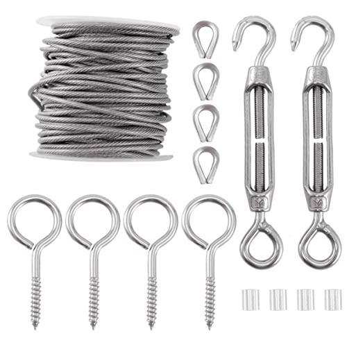 VILLCASE Wire Rope Kit, Stainless Steel Clothesline, 15m Portable Windproof Retractable Clothesline, Heavy Duty Laundry Rope Multipurpose for Home Work Factory Shop (Silver)