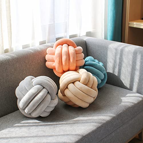 KOGITI Soft Knot Ball Pillows,Round Throw Pillow Cushion Home Decoration,Knotted Pillow Handmade Round Plush Pillow (13.8 Inch, Yellow Orange)