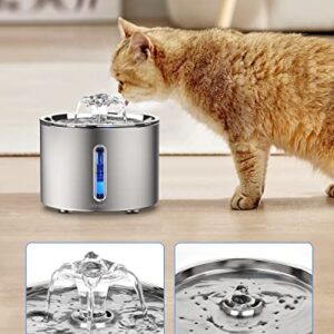 DiroPet Cat Water Fountain Stainless Steel, 84Oz/2.5L Automatic Pet Water Fountain for Cats Inside, Blue Red Water Level Window Cat Fountain,Fountain FilterX2, Pump FilterX2,PlugX1