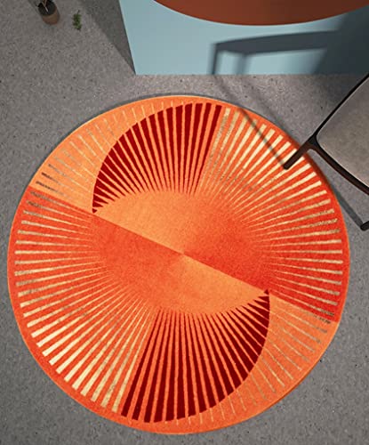 Burnt Orange Round Wool Soft Area Rug for Living Room Bedroom Circle Modern Abstract Carpet Under Dining Coffee Table Indoor No-Slip Plush Throw Nursery Rug Floor Runner Rug 7ft