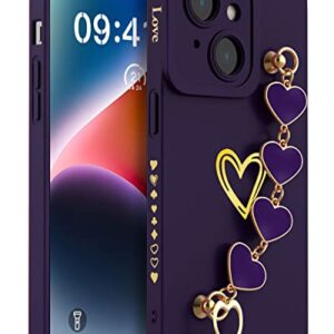 AICase iPhone 14 Plus Case for Women with Full Camera Lens Protection and Hand Strip Loop, Silicone Heart Girly Cute Side Soft Slim Shockproof Protective Cover for iPhone 14 Plus 6.7 inch_Purple