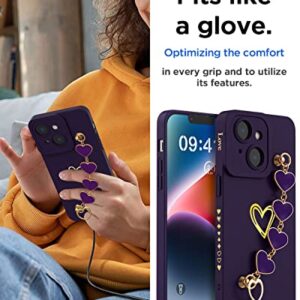 AICase iPhone 14 Plus Case for Women with Full Camera Lens Protection and Hand Strip Loop, Silicone Heart Girly Cute Side Soft Slim Shockproof Protective Cover for iPhone 14 Plus 6.7 inch_Purple