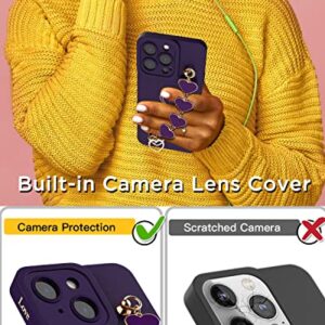 AICase iPhone 14 Plus Case for Women with Full Camera Lens Protection and Hand Strip Loop, Silicone Heart Girly Cute Side Soft Slim Shockproof Protective Cover for iPhone 14 Plus 6.7 inch_Purple