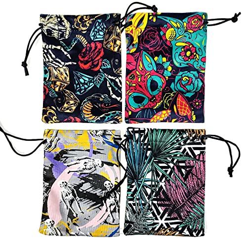 Rollooo 4 Pcs 11 x 15cm Velvet Drawstring Bags Rainbow Jewelry Pouches Black Lining Inside