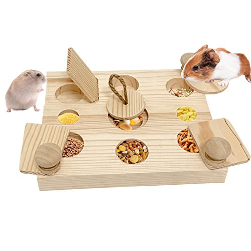 MUYG Wooden Hamster Foraging Toys,Enrichment Foraging Toy Guinea Pig Interactive Hide Treats Puzzle Snuffle Game Small Animal Chew Toys for Chinchilla Rat Bunny Hedgehog Gerbils