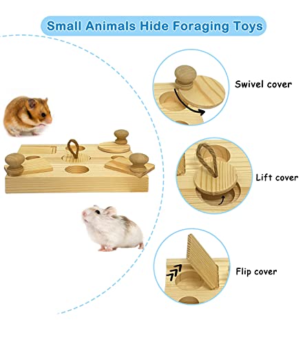 MUYG Wooden Hamster Foraging Toys,Enrichment Foraging Toy Guinea Pig Interactive Hide Treats Puzzle Snuffle Game Small Animal Chew Toys for Chinchilla Rat Bunny Hedgehog Gerbils