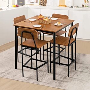 GOFLAME 5-Piece Dining Table Set for Small Space, Kitchen Table and Chairs Set for 4 with Steel Frame, Square Breakfast Table Set, Industrial Counter Height Table Set for Home, Restaurant & Cafe