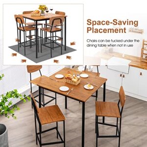 GOFLAME 5-Piece Dining Table Set for Small Space, Kitchen Table and Chairs Set for 4 with Steel Frame, Square Breakfast Table Set, Industrial Counter Height Table Set for Home, Restaurant & Cafe