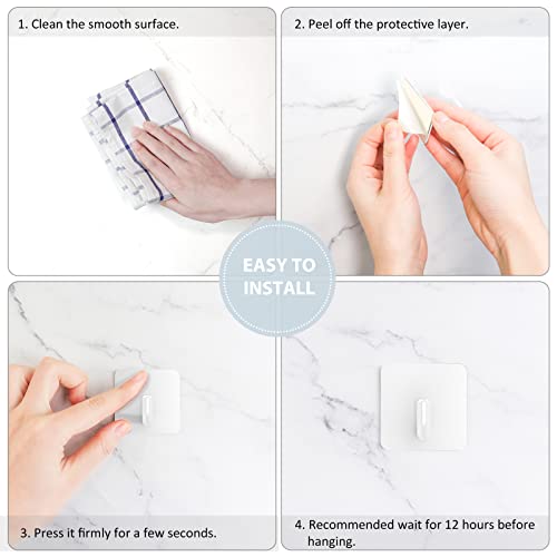 VIS'V Adhesive Hooks, White Self Adhesive Shower Wall Hooks Waterproof Stick on Hooks Stainless Steel Heavy Duty Kitchen Bathroom Sticky Hooks for Towel Loofah Key Cup Hat Coat - 4 Pcs