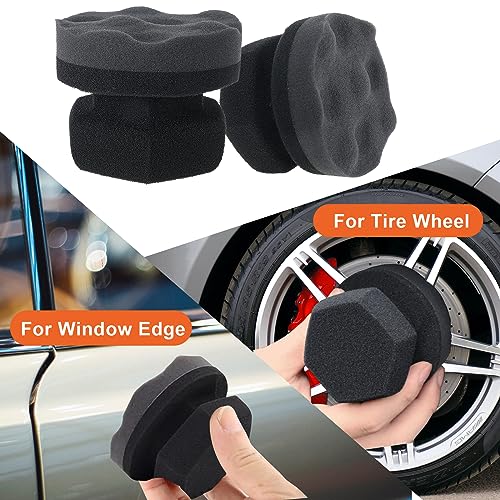 2PCS Tire Shine Applicator Tire Hex Grip Dressing Applicator Pads Tire Sponge Applicator Foam Tire Gel Wet Applicator Car Detailing Reusable Cleaning Supplies for Tire Shine