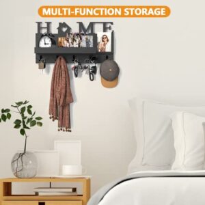 Warmodern Key Holder for Wall, Black Mail Organizer Wall Mount with 5 Double Key Hooks and 1 Locating Plate House Decor for Hallway, Room(15.74" x8.27 x3.74)