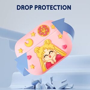 STSNano 2 Packs for AirPods Pro 2019/Pro 2 Gen 2022 Case Soft Cute 3D Anime Kawaii Fun Designer Unique Shell for Apple Airpod Air pods Pro Cover Cases for Men Girls Women Boys Moon Girl Magic Wand