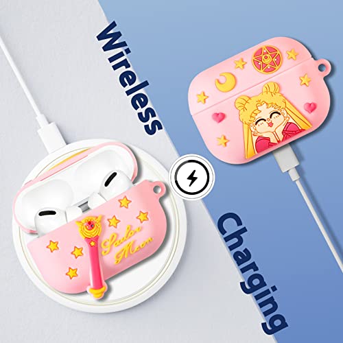 STSNano 2 Packs for AirPods Pro 2019/Pro 2 Gen 2022 Case Soft Cute 3D Anime Kawaii Fun Designer Unique Shell for Apple Airpod Air pods Pro Cover Cases for Men Girls Women Boys Moon Girl Magic Wand