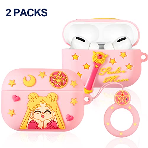 STSNano 2 Packs for AirPods Pro 2019/Pro 2 Gen 2022 Case Soft Cute 3D Anime Kawaii Fun Designer Unique Shell for Apple Airpod Air pods Pro Cover Cases for Men Girls Women Boys Moon Girl Magic Wand