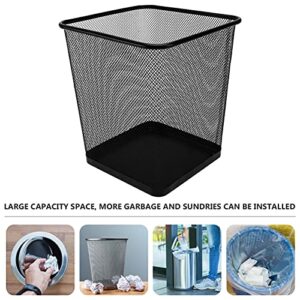 PATKAW Waste Basket Mesh Wastebasket Cylinder Trash Can Iron Garbage Container Square Rubbish Bin for Home Office Bedroom Kitchen Bathroom Black Wire Trash Bin