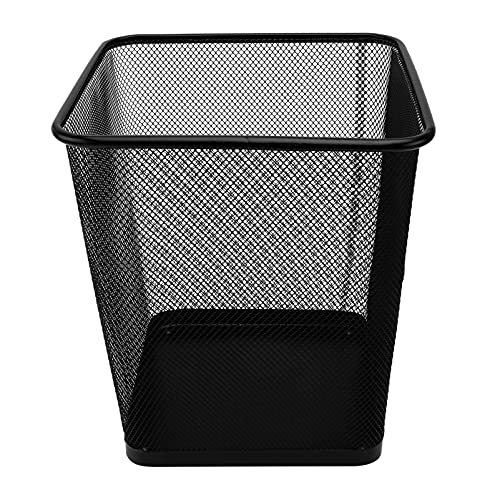 PATKAW Waste Basket Mesh Wastebasket Cylinder Trash Can Iron Garbage Container Square Rubbish Bin for Home Office Bedroom Kitchen Bathroom Black Wire Trash Bin