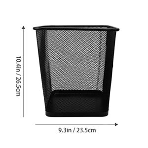 PATKAW Waste Basket Mesh Wastebasket Cylinder Trash Can Iron Garbage Container Square Rubbish Bin for Home Office Bedroom Kitchen Bathroom Black Wire Trash Bin