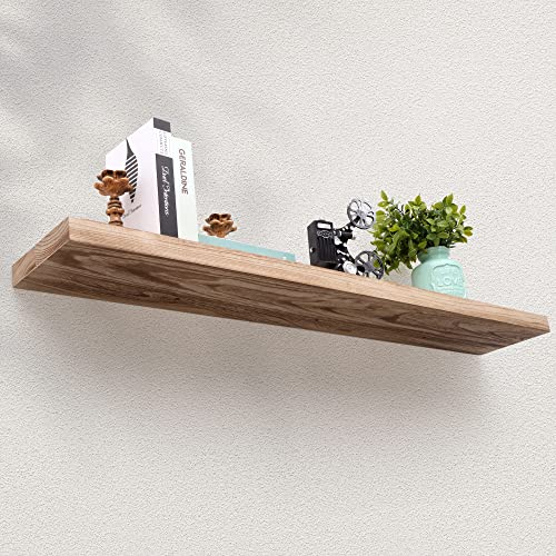 Axeman Floating Shelves, 8 Inch Deep Rustic Solid Wood Wall Shelves for Storage, Wall Mounted Display Shelving with Invisible Heavy-Duty Metal Bracket, 48" W x 8" D x 1.6" H, Carbonized Black