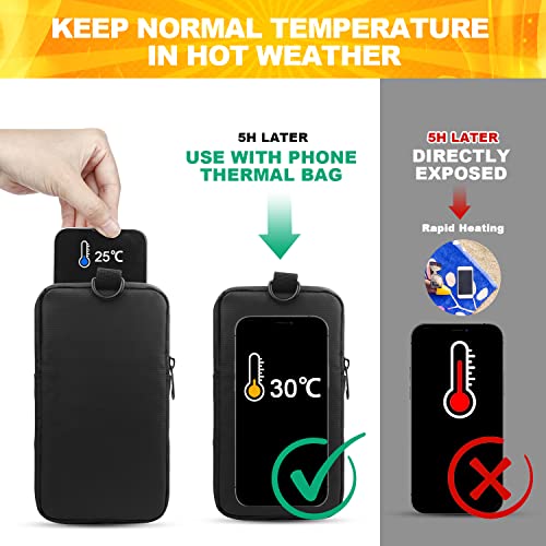 WALLFID 2PCS Thermal Phone Case Bag with and Keyring,Prevent Phone from Dropping Battery Due to Cold Weather,for 6.7 inches Phones and Power Banks and Wireless Headphones Black(Black)