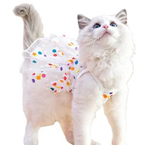 QWINEE Cute Polka Dot Mesh Cat Skirt Dog Dress Birthday Wedding Christmas Party Dog Costume Dresses for Kitty Puppy Small Medium Dogs Multicolor XL