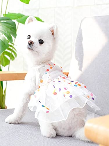 QWINEE Cute Polka Dot Mesh Cat Skirt Dog Dress Birthday Wedding Christmas Party Dog Costume Dresses for Kitty Puppy Small Medium Dogs Multicolor XL