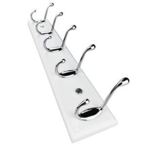 mapeoes 17.5’’ White Coat Rack Wall Mount with 5 Hooks, Wood and Silver Chrome Hooks, Modern Heavy Duty Robe Towel Clothing Hat Hanger for Bathroom Entryway Farmhouse Mudroom Hallway