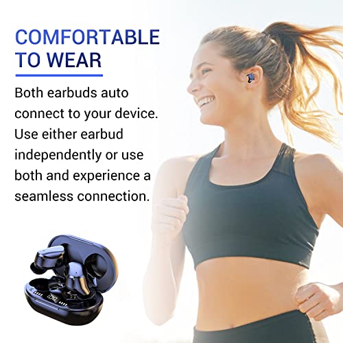 Earbuds Wireless Bluetooth - IPX6 True Wireless Noise Cancelling Earbuds 5.0 Headphones Waterproof Stereo Earphones in Ear Touch Control with Microphone for Sport, Gaming and Running (Black)