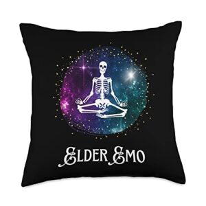 elder emo goth gothic yoga meditation funny purple elder emo goth skeleton meditation gothic purple blue funny throw pillow, 18x18, multicolor