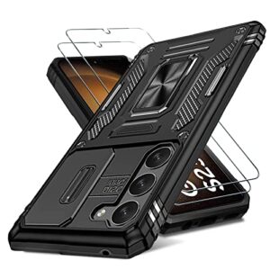 samsung galaxy s23 plus 5g case: military grade drop proof, slide camera cover, kickstand & 2x screen protector