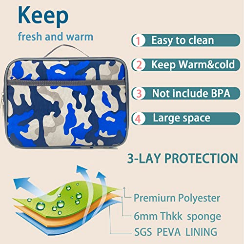 Kulle Lunch Box,Insulated Lunch Bags for Women/Men,Washable and reusable lunch boxes for School Girls & Boys, Work, Picnic or Travel(Camo)