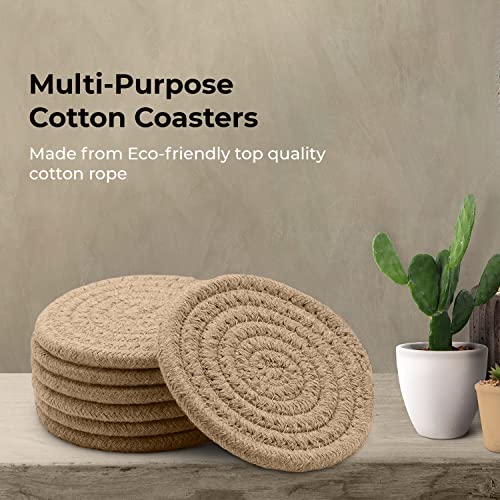 Avalon Cute Coaster Set of 6 Pcs, Super Absorbent Drink Coaster for Desk, Heat Resistant Coaster for Work Desk and Coffee Tabletop Protection Farmhouse Coaster for Home Decor (Brown, 4.3 Inches)