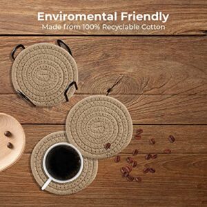 Avalon Cute Coaster Set of 6 Pcs, Super Absorbent Drink Coaster for Desk, Heat Resistant Coaster for Work Desk and Coffee Tabletop Protection Farmhouse Coaster for Home Decor (Brown, 4.3 Inches)