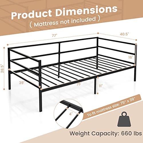 Giantex Metal Twin Daybed Frame, Day Bed with Metal Slat Support & 3-Sided Guardrails, 2-in-1 Space-Saving Sofa Bed for Living Room Guest Room, No Box Spring Needed, Black